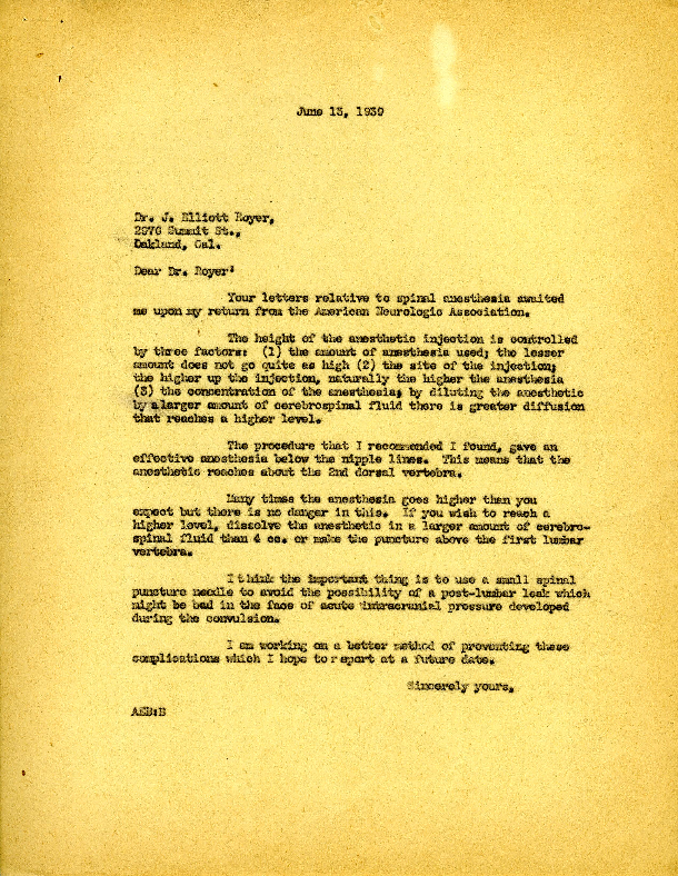 A. E. Bennett letter to J. Elliott Royer — Calisphere
