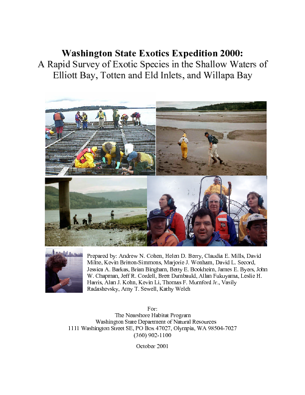 Washington State Exotics Expedition 2000: a rapid survey of exotic ...