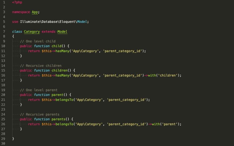 How to save and retrieve any level of nested categories in MySQL with Laravel and Eloquent?