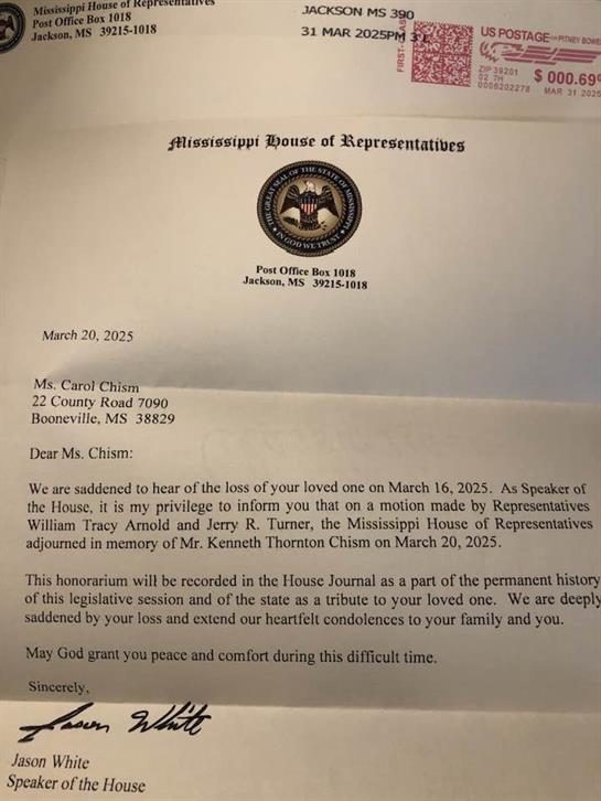 MS House of Representatives Honor for Kenneth Chism