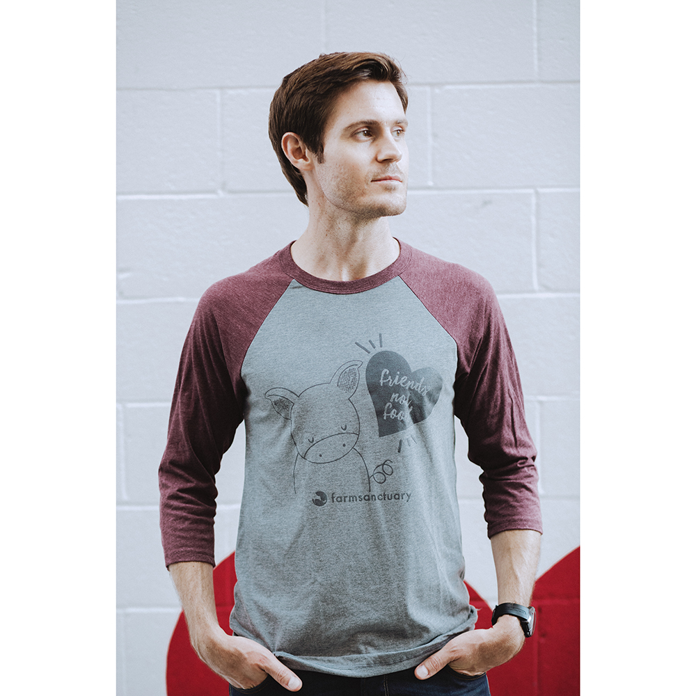 Friends not Food Unisex Raglan Tee - Maroon - 200497 | Farm Sanctuary