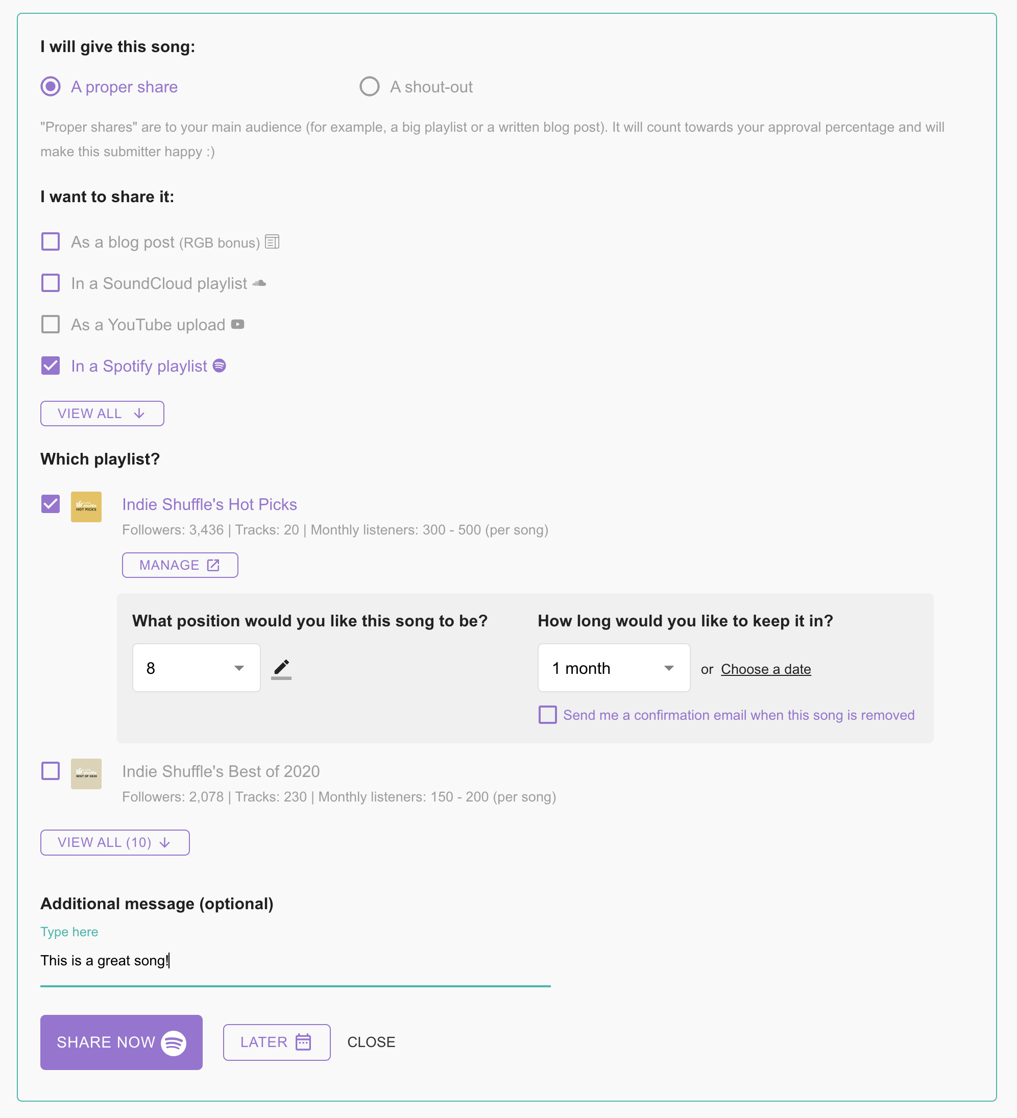 Instant Spotify Sharing | SubmitHub