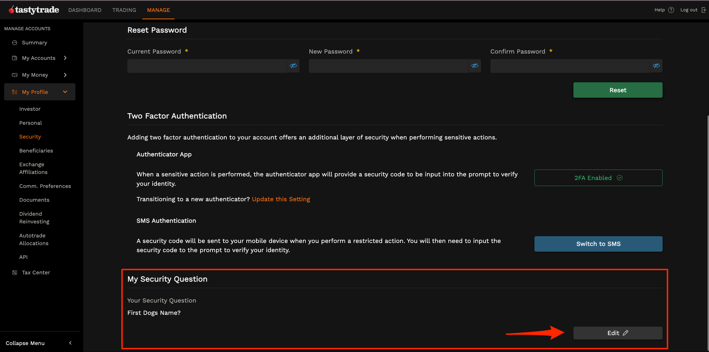 How to change and view your tastytrade security question
