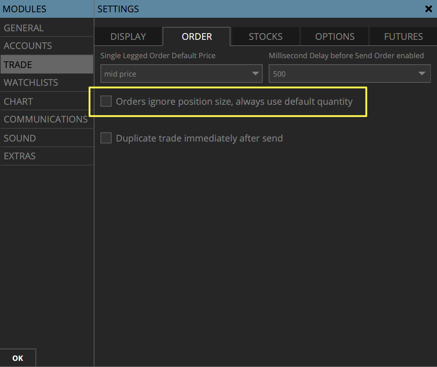 Orders Ignore Position Size, Always Use Default Quantity Setting