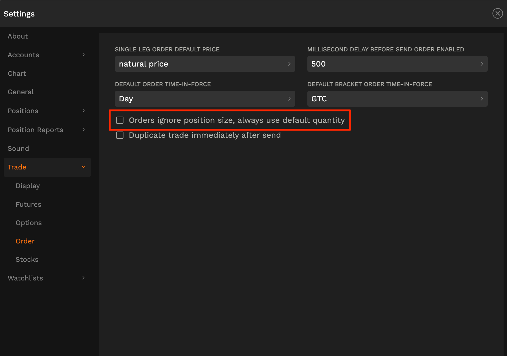 Orders Ignore Position Size, Always Use Default Quantity Setting