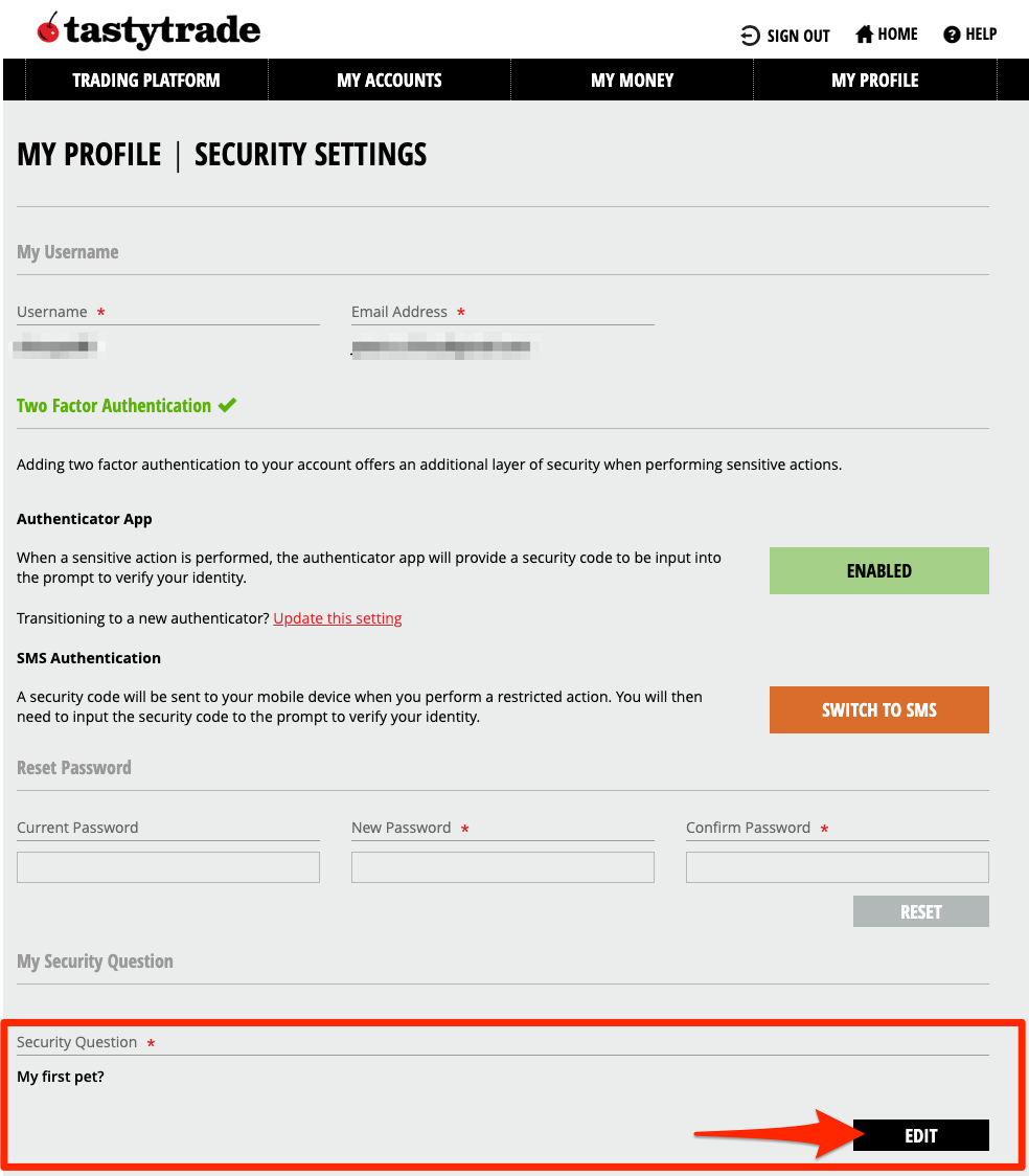 How to change and view your tastytrade security question