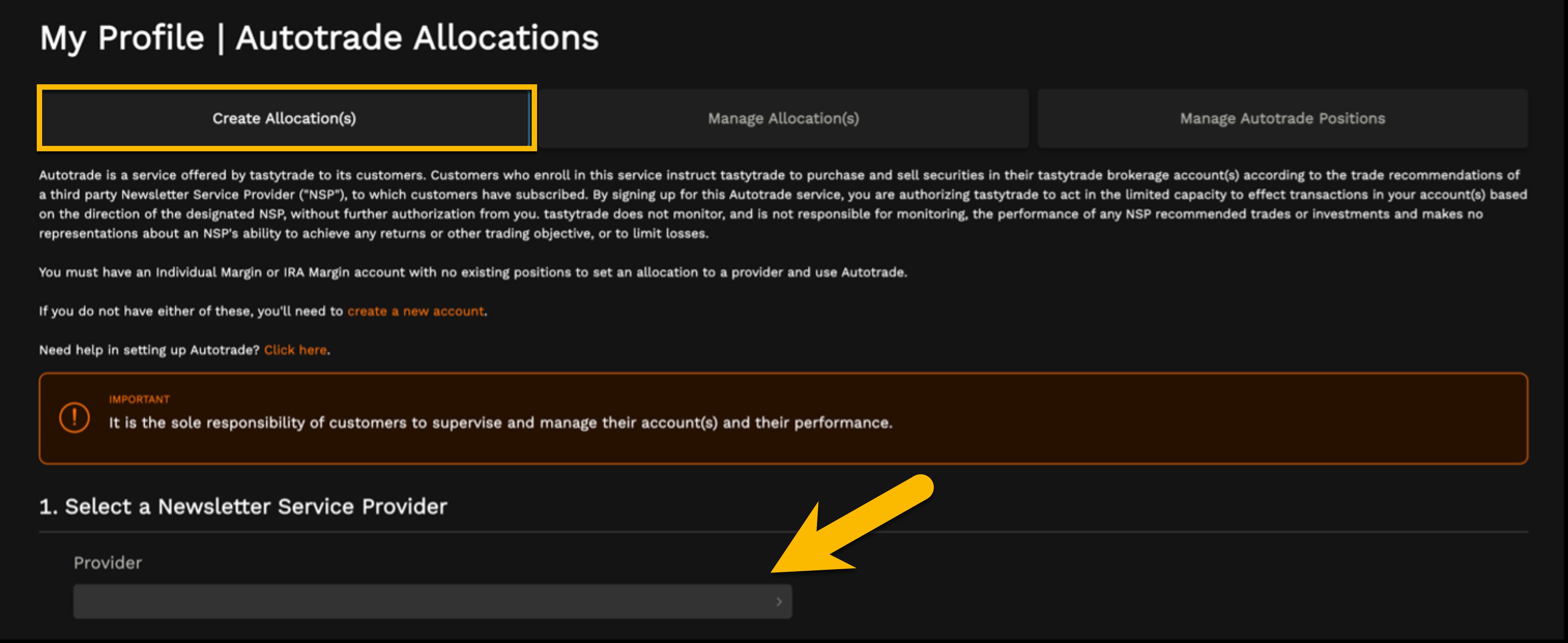 Setting up Autotrade (Per Trade) at tastytrade