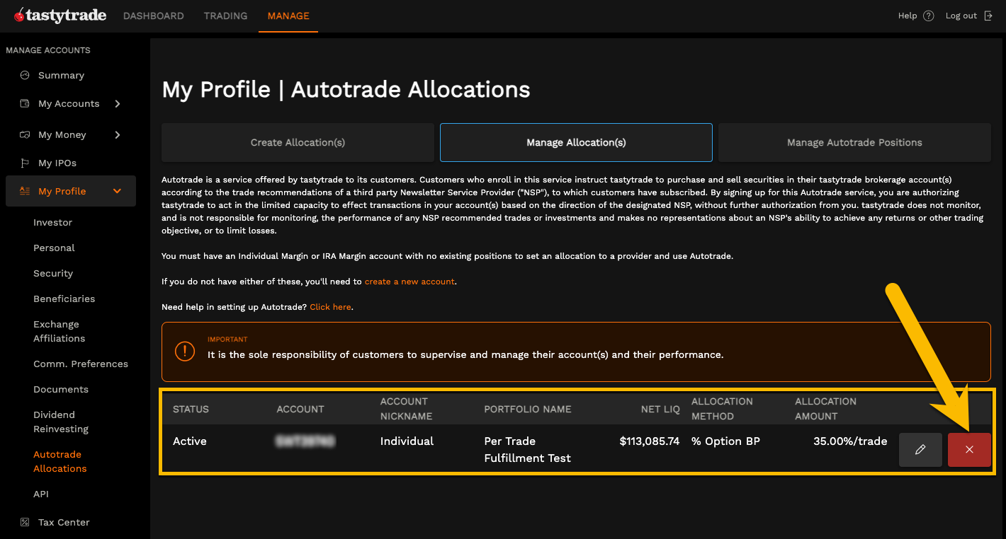 Setting up Autotrade (Per Trade) at tastytrade