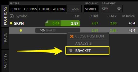 How to set up a bracket order (OCO & OTOCO)