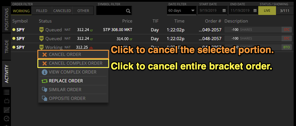 How to set up a bracket order (OCO & OTOCO)