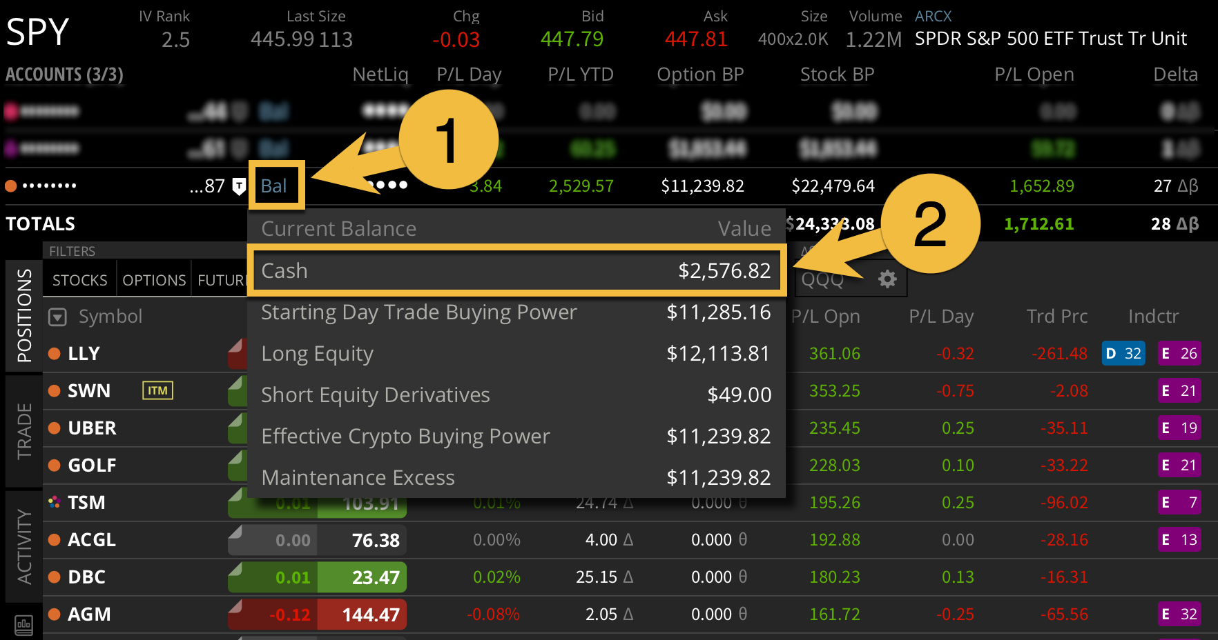 Where is my cash balance on tastyworks?