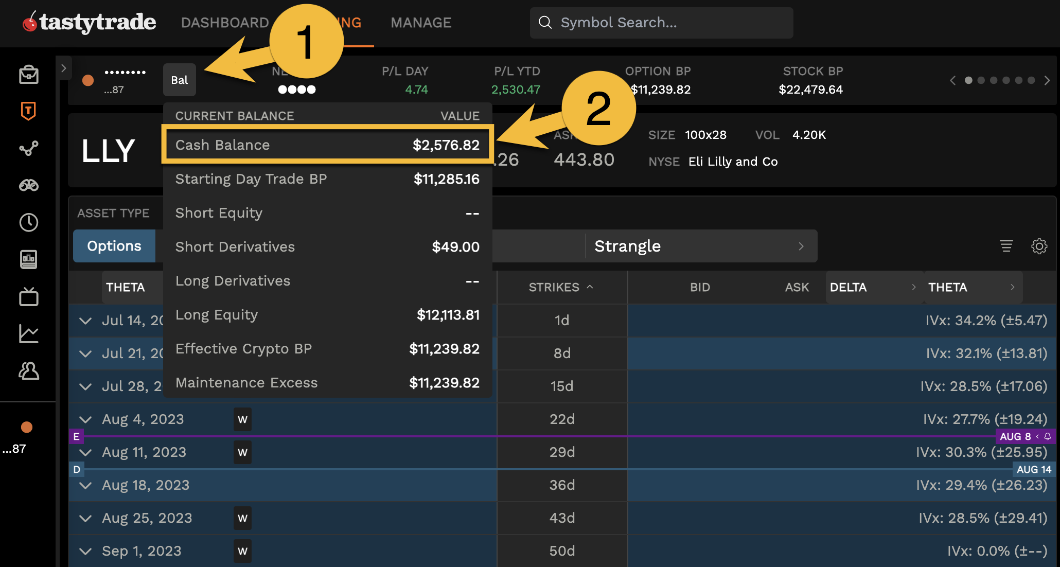 Where is my cash balance on tastyworks?
