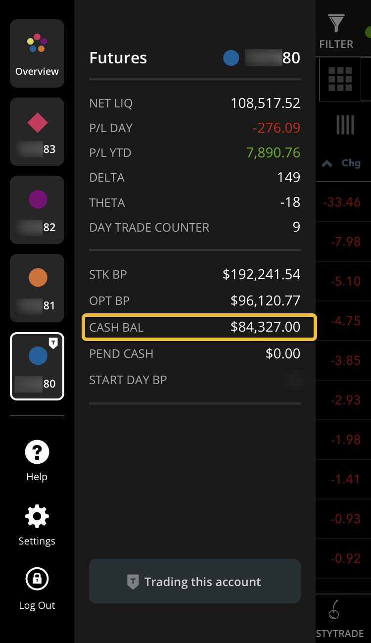 Where is my cash balance on tastyworks?