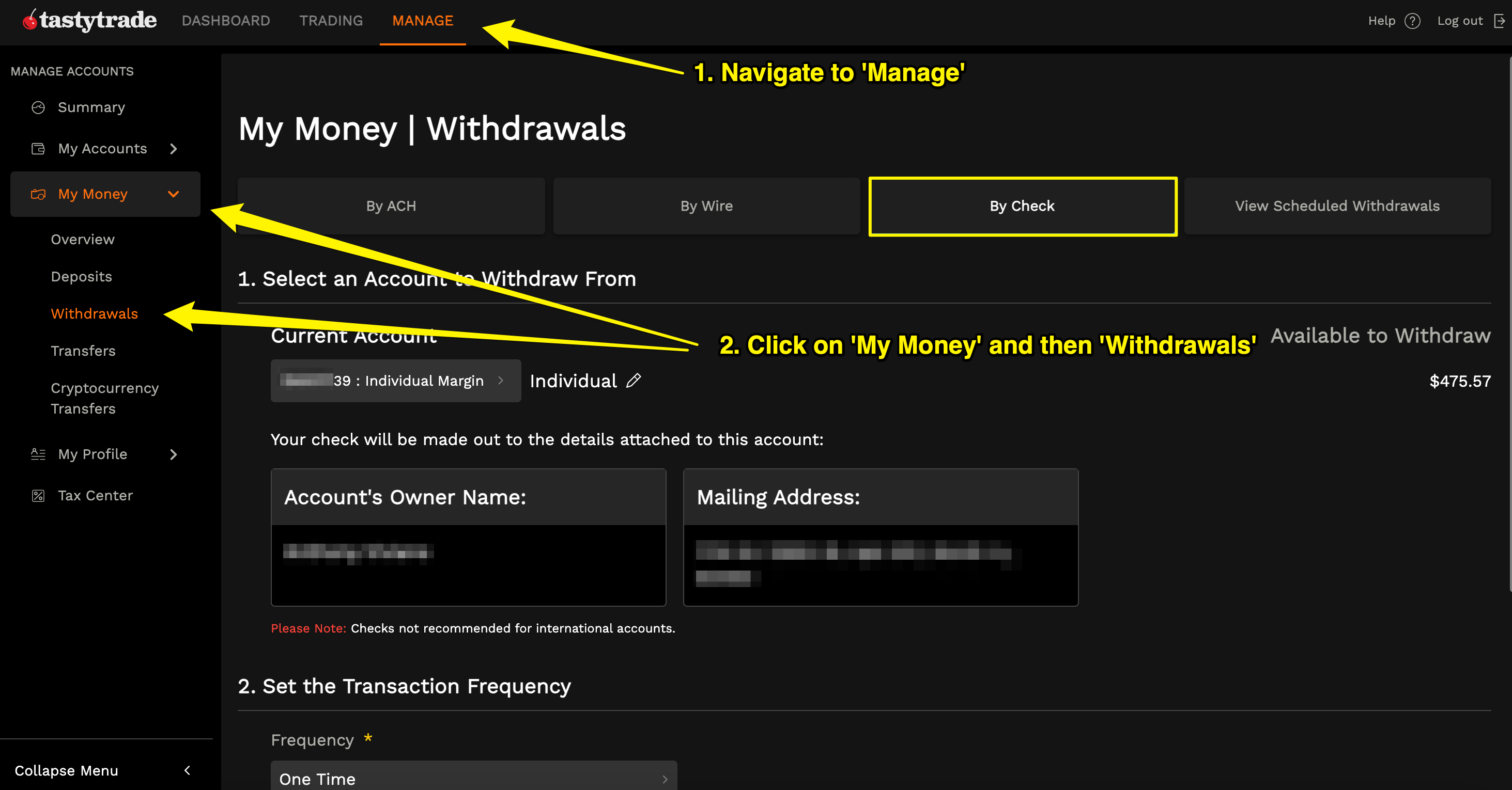Withdrawing by Check