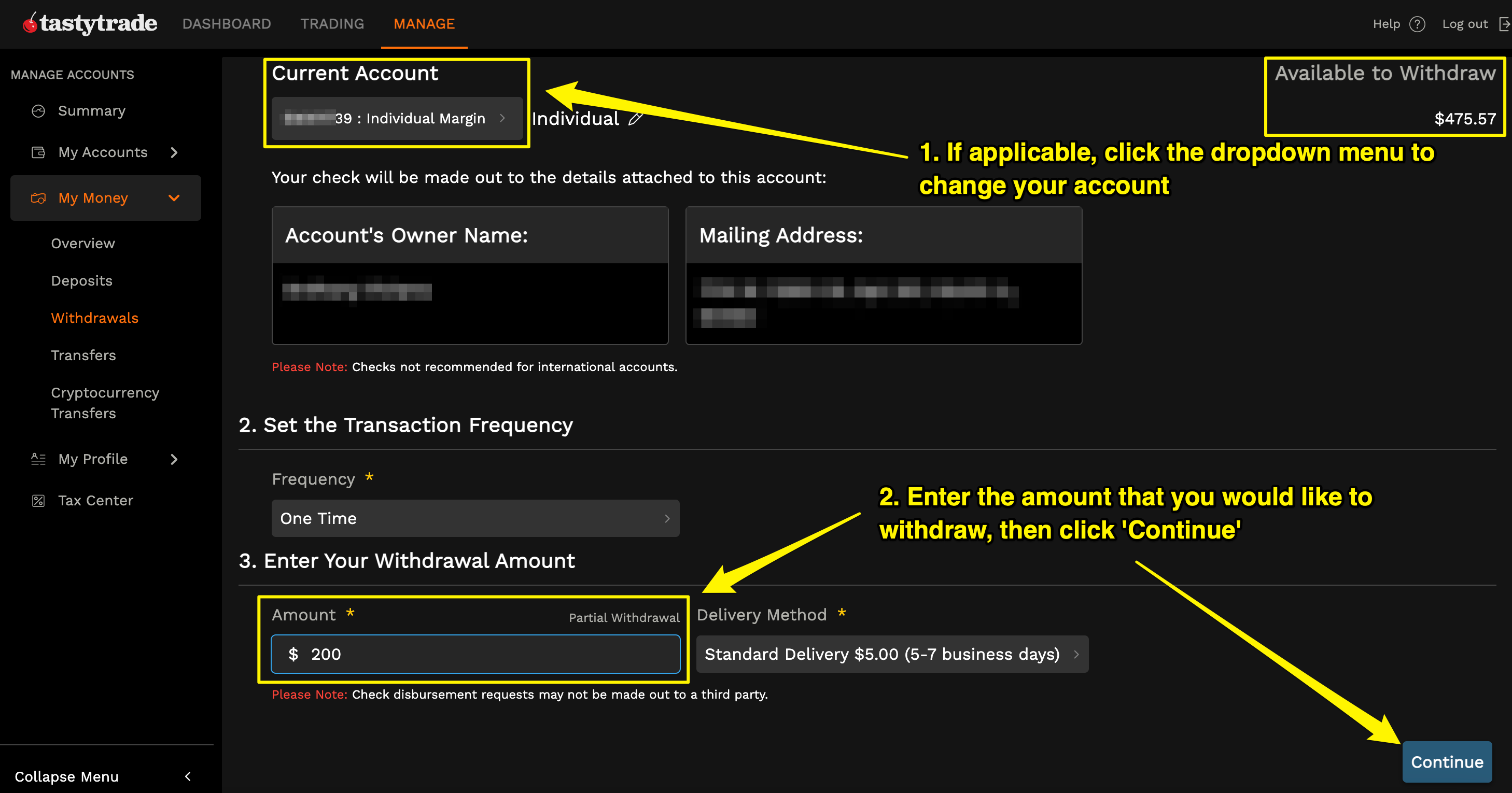 Withdrawing by Check