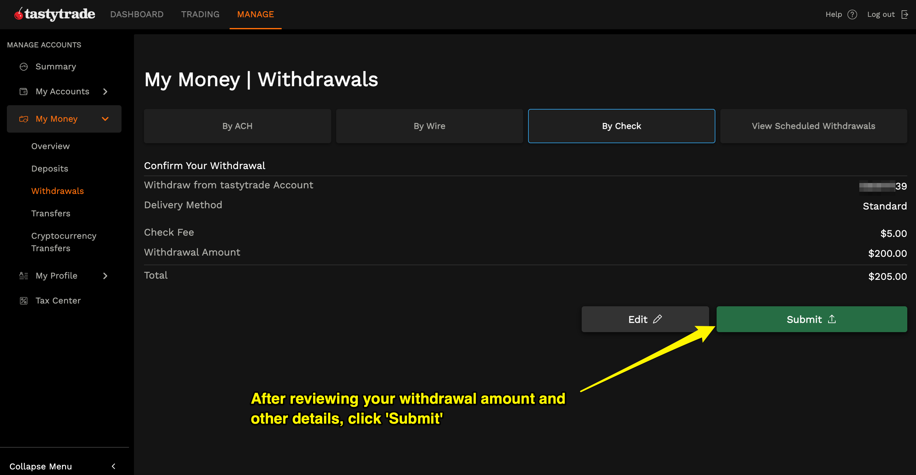 Withdrawing by Check
