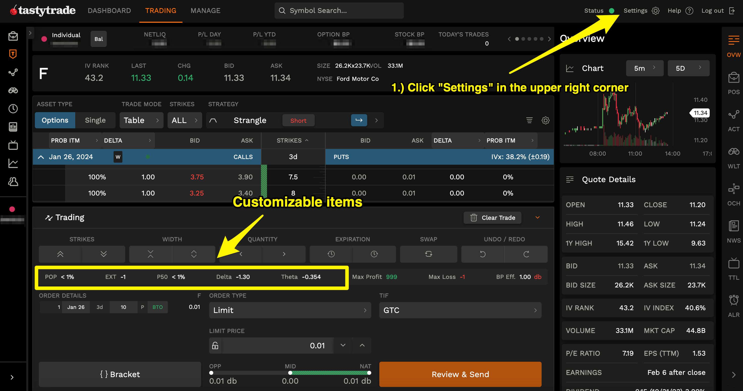 Customize Trade/Order Ticket
