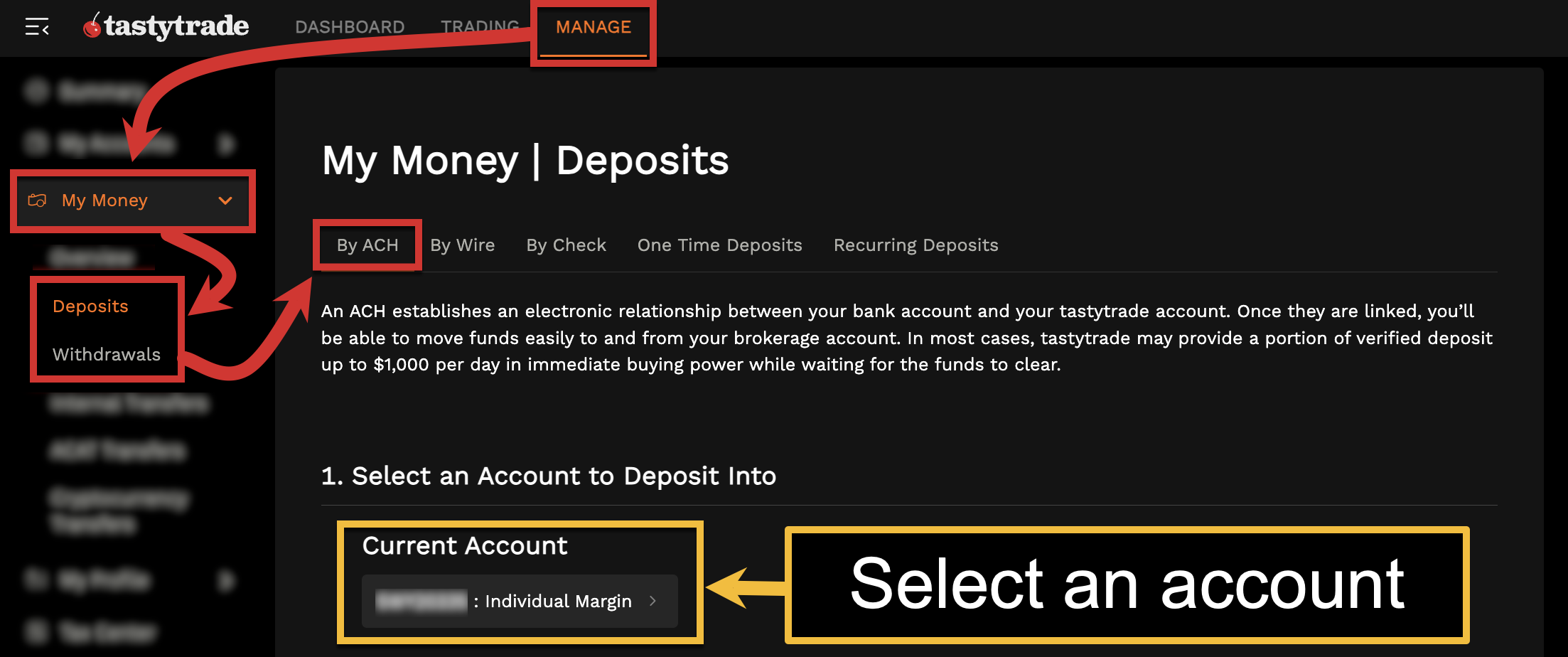 Deposit or withdraw money with a linked bank account