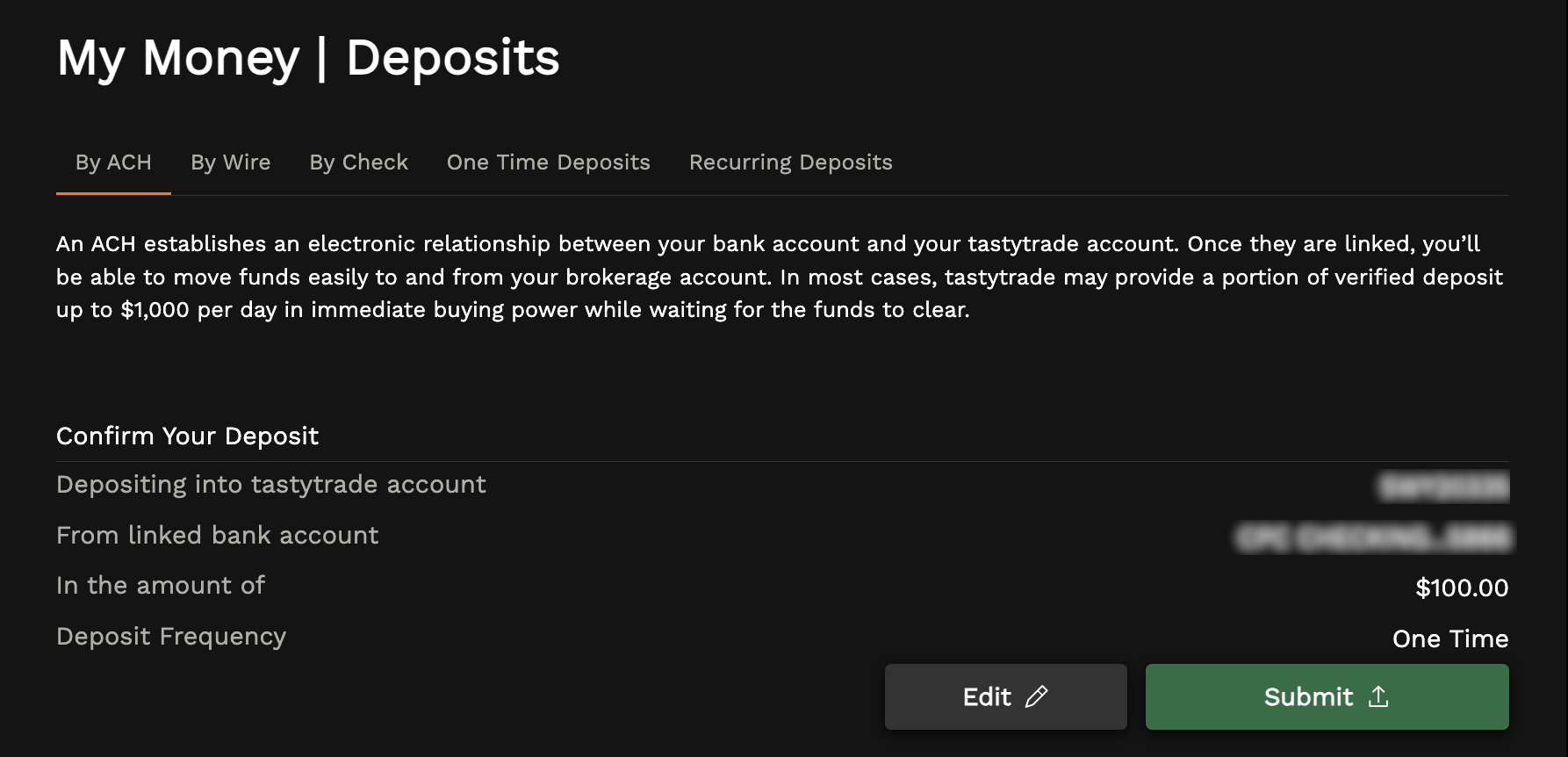 Deposit or withdraw money with a linked bank account