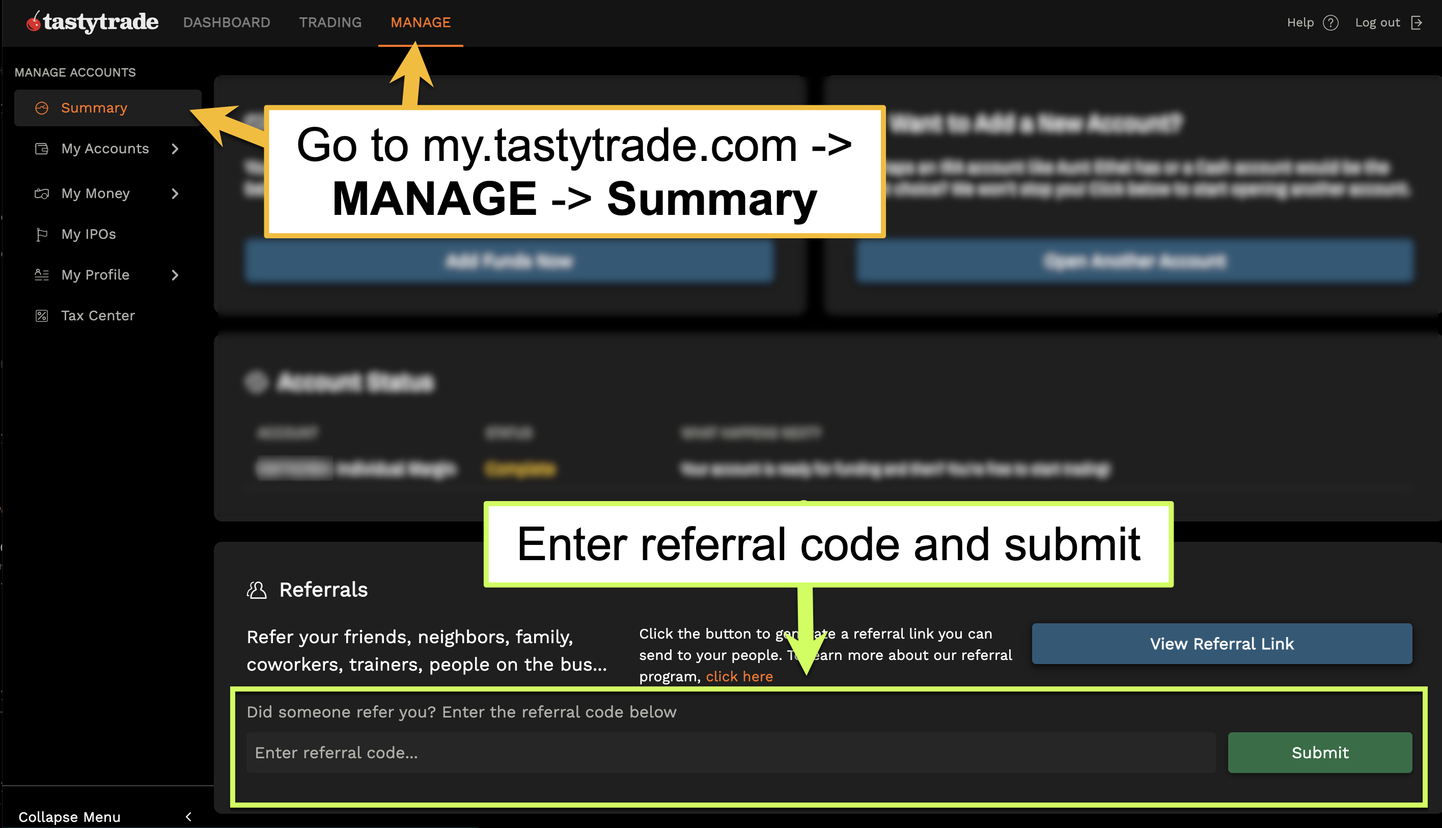 Obtaining backdated or missing tastytrade referral credits