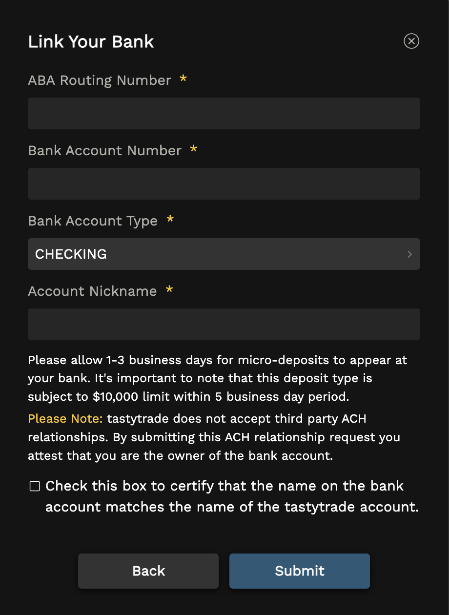 Link a Bank Account to tastytrade