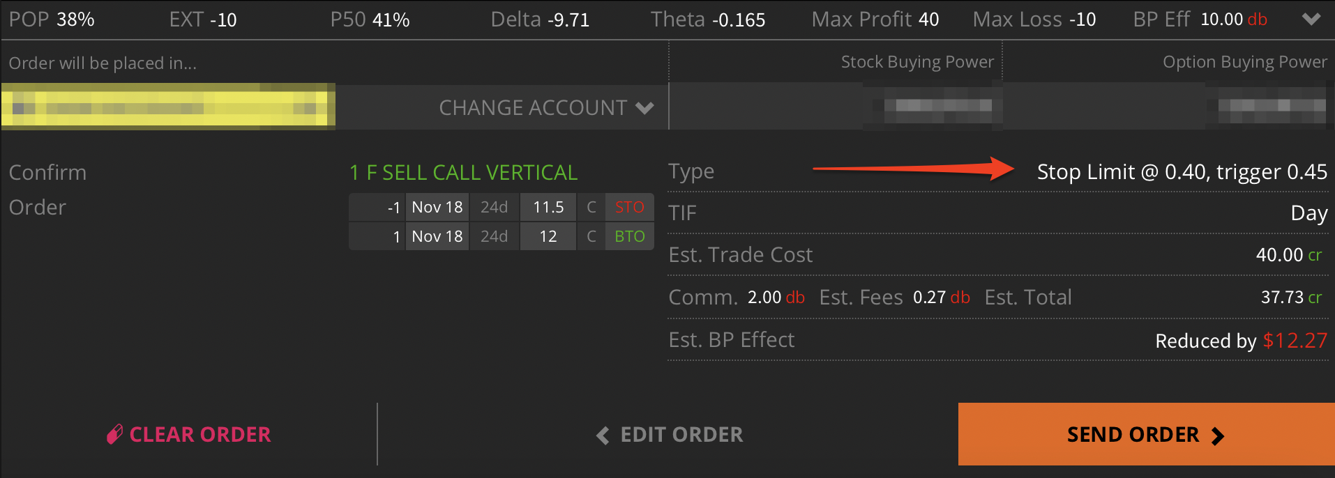 Stop Order on Spreads