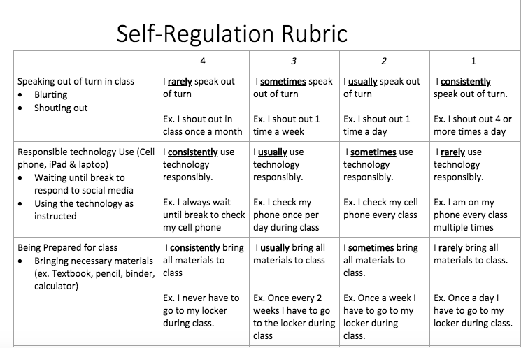 Self-Regulation Assessment Rubric | Resource Bank