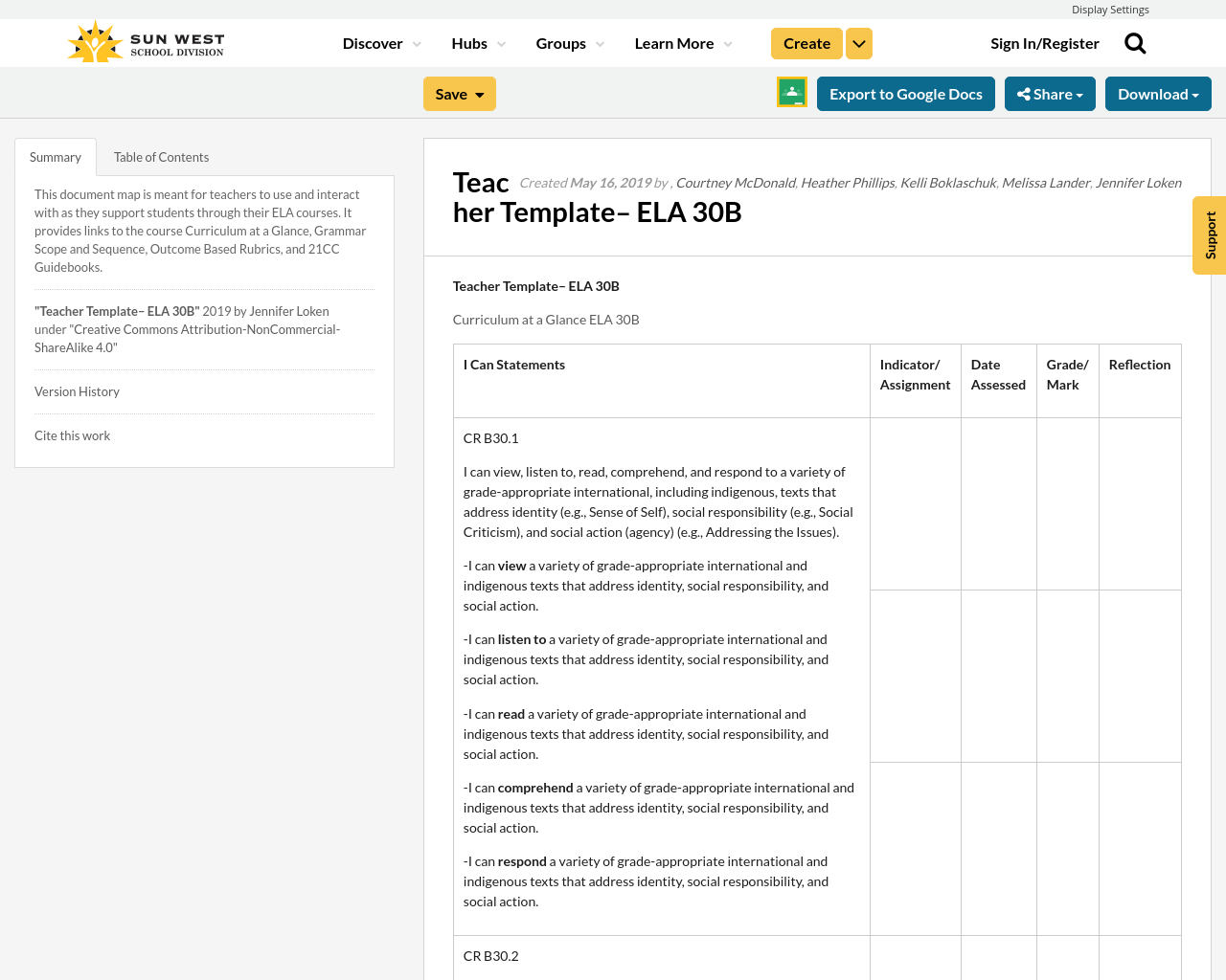 Teacher Template– ELA 30B | Resource Bank