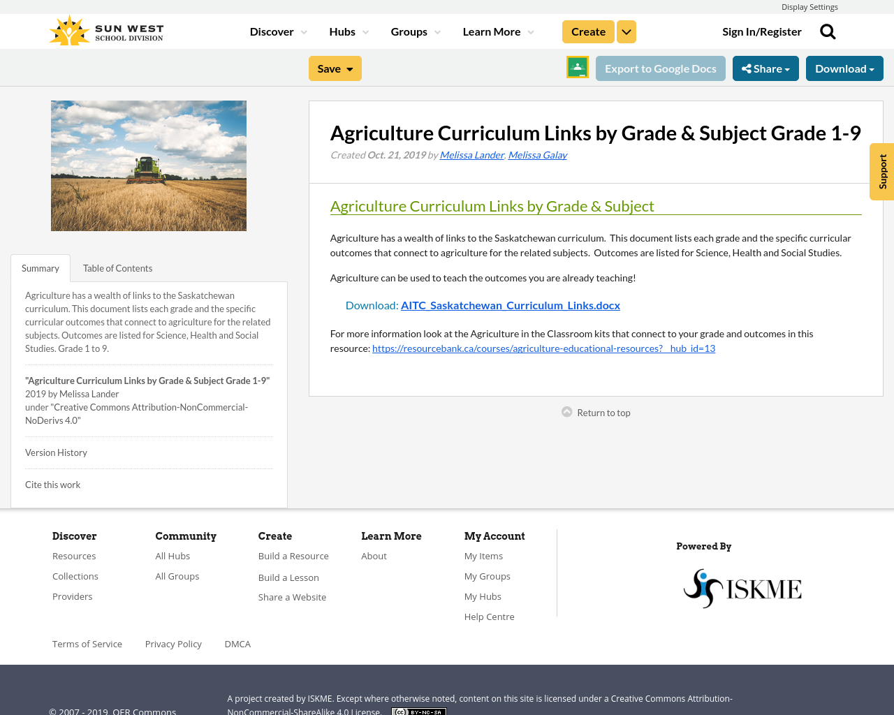 Agriculture Curriculum Links by Grade & Subject Grade 1-9 | Resource Bank