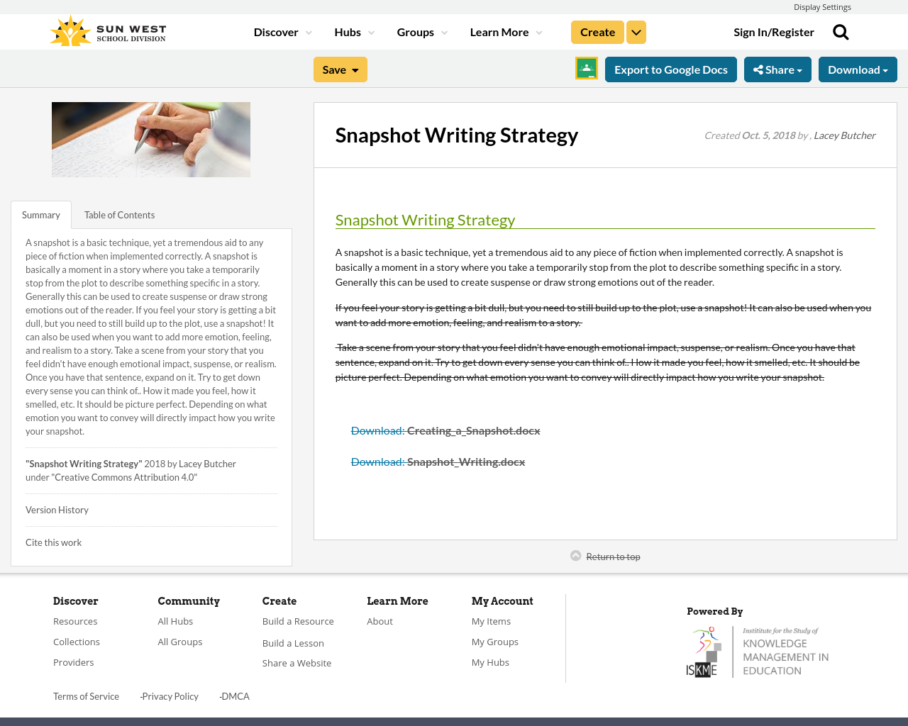Snapshot Writing Strategy | Resource Bank