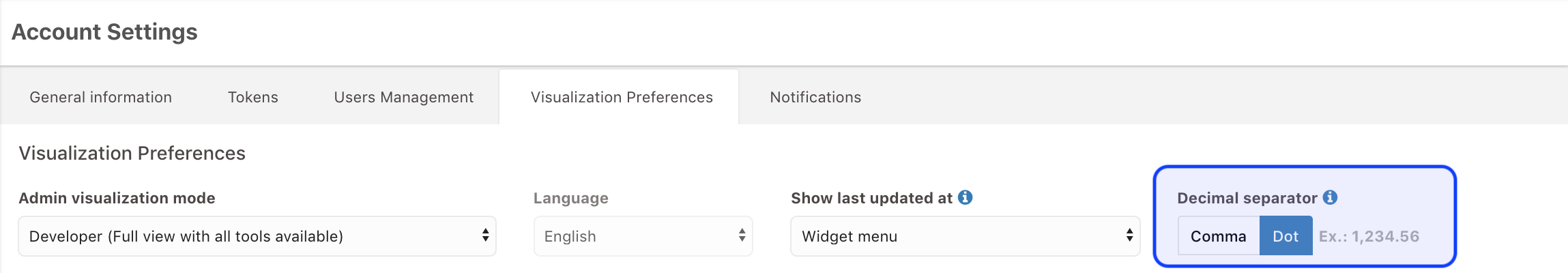 New General Settings For Decimal Separator