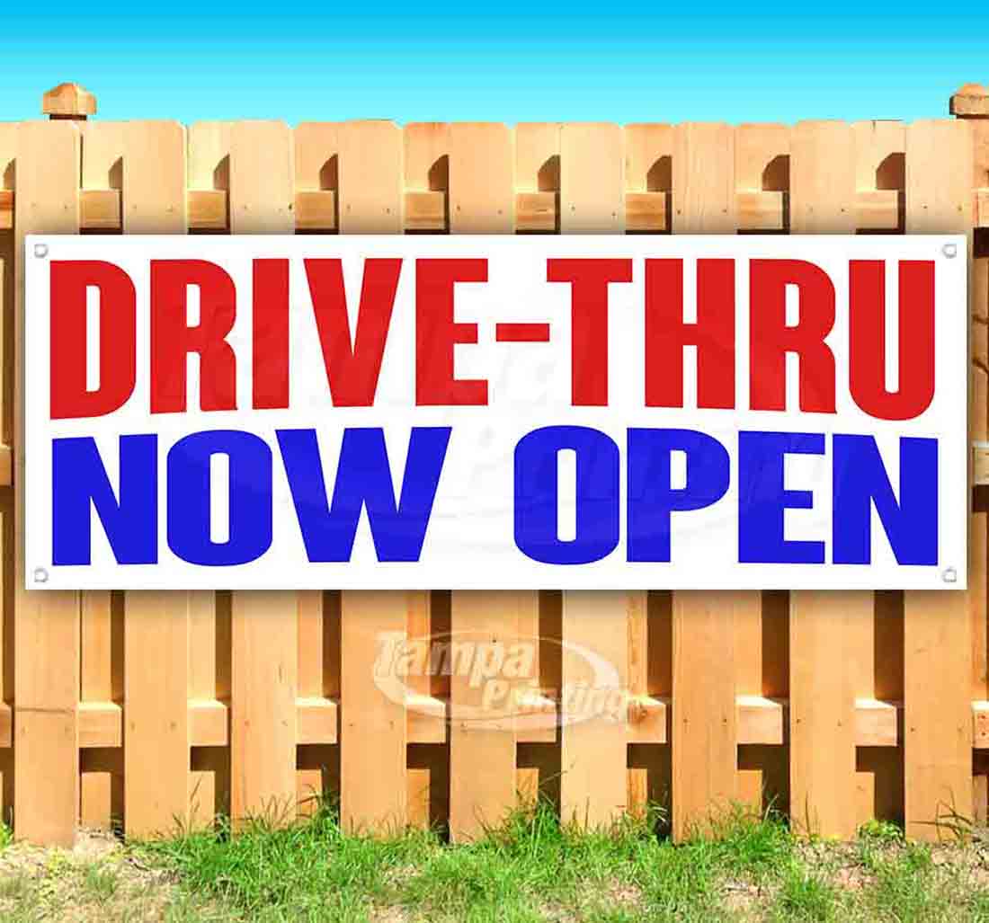Drive-Thru Now Open 13 oz Vinyl Banner With Metal Grommets - Walmart.com