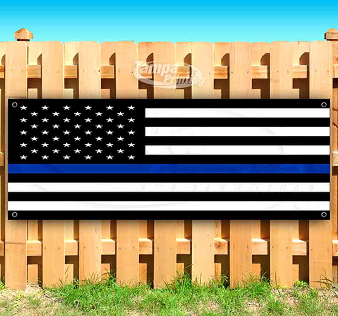American Flag Thin Blue Line 13 oz Vinyl Banner With Metal Grommets ...
