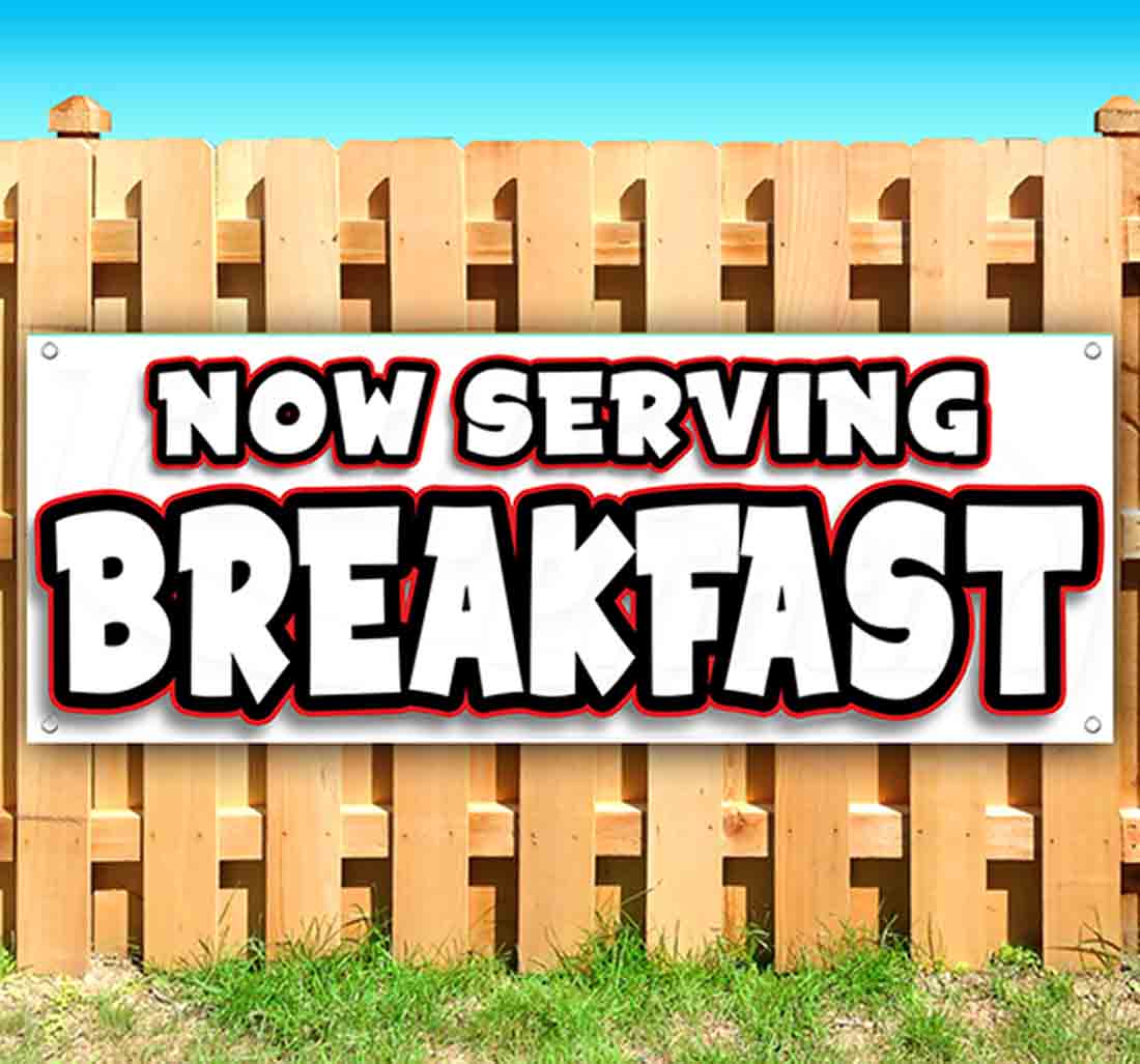 Now Serving Breakfast 13 oz Vinyl Banner With Metal Grommets - Walmart.com