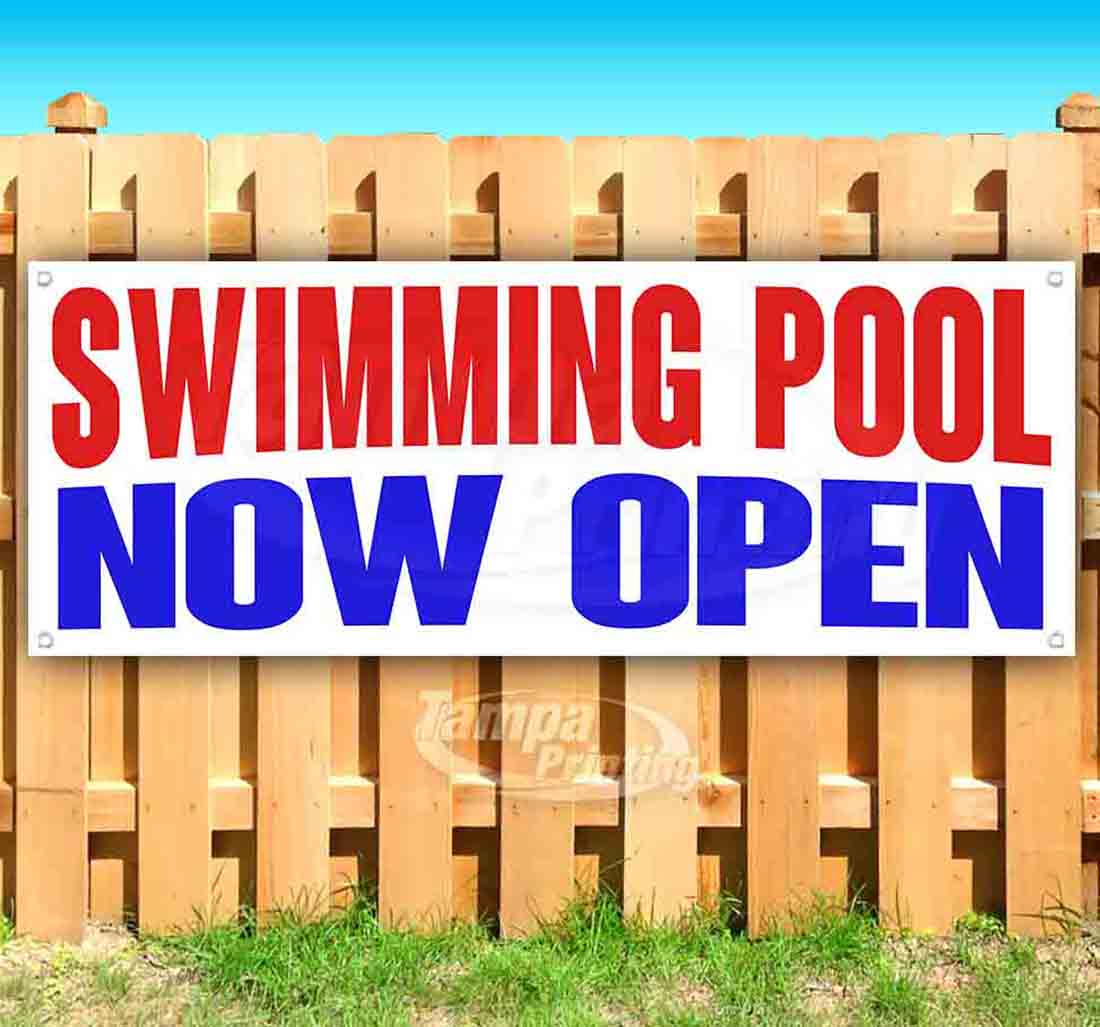 Swimming Pool Now Open 13 oz Vinyl Banner With Metal Grommets - Walmart.com