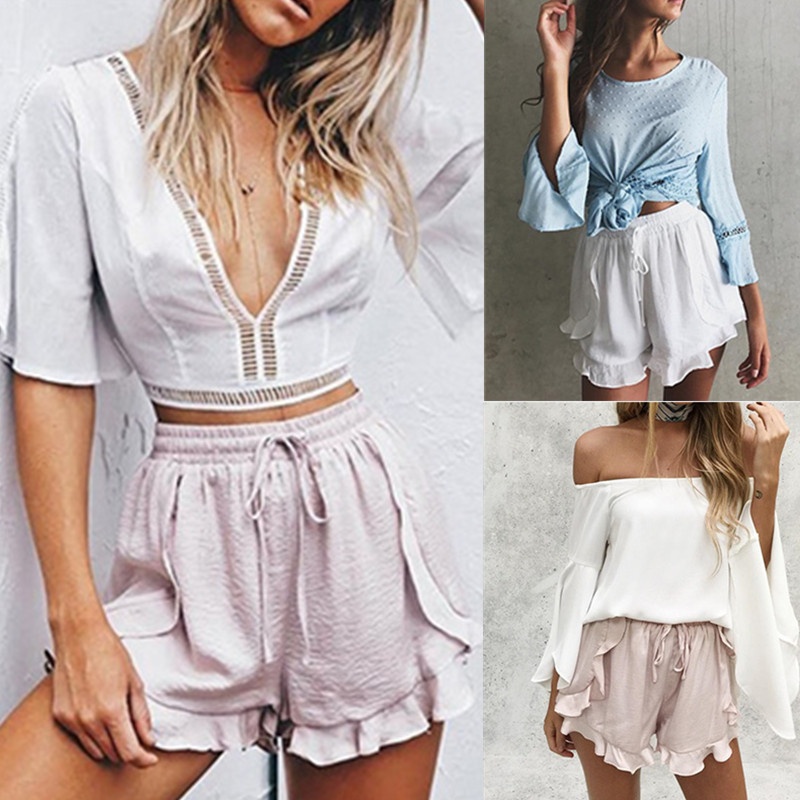 Womens High Waist Ruffle Shorts - BelleChic