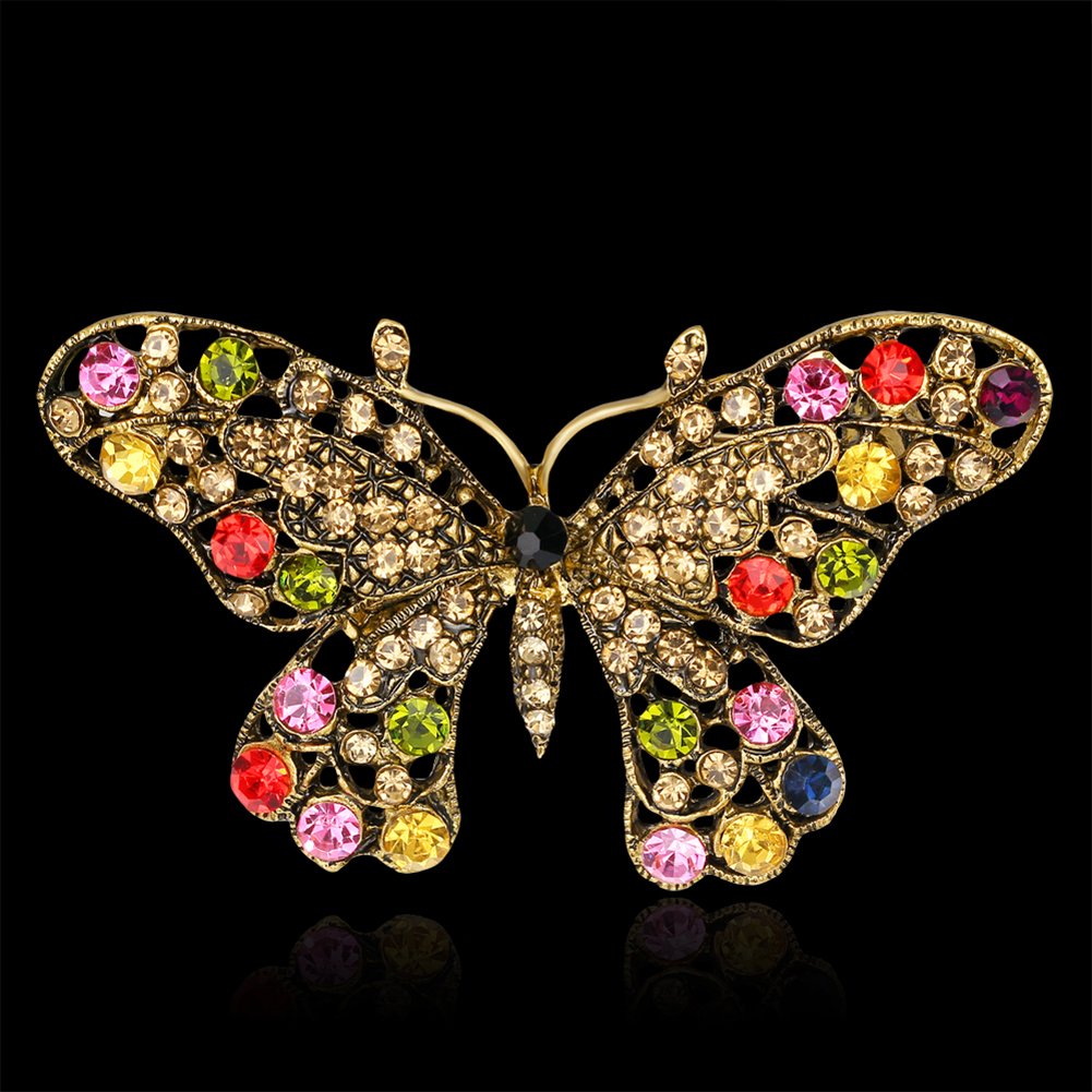 Multicolor Rhinestone Butterfly Brooch - Tanga