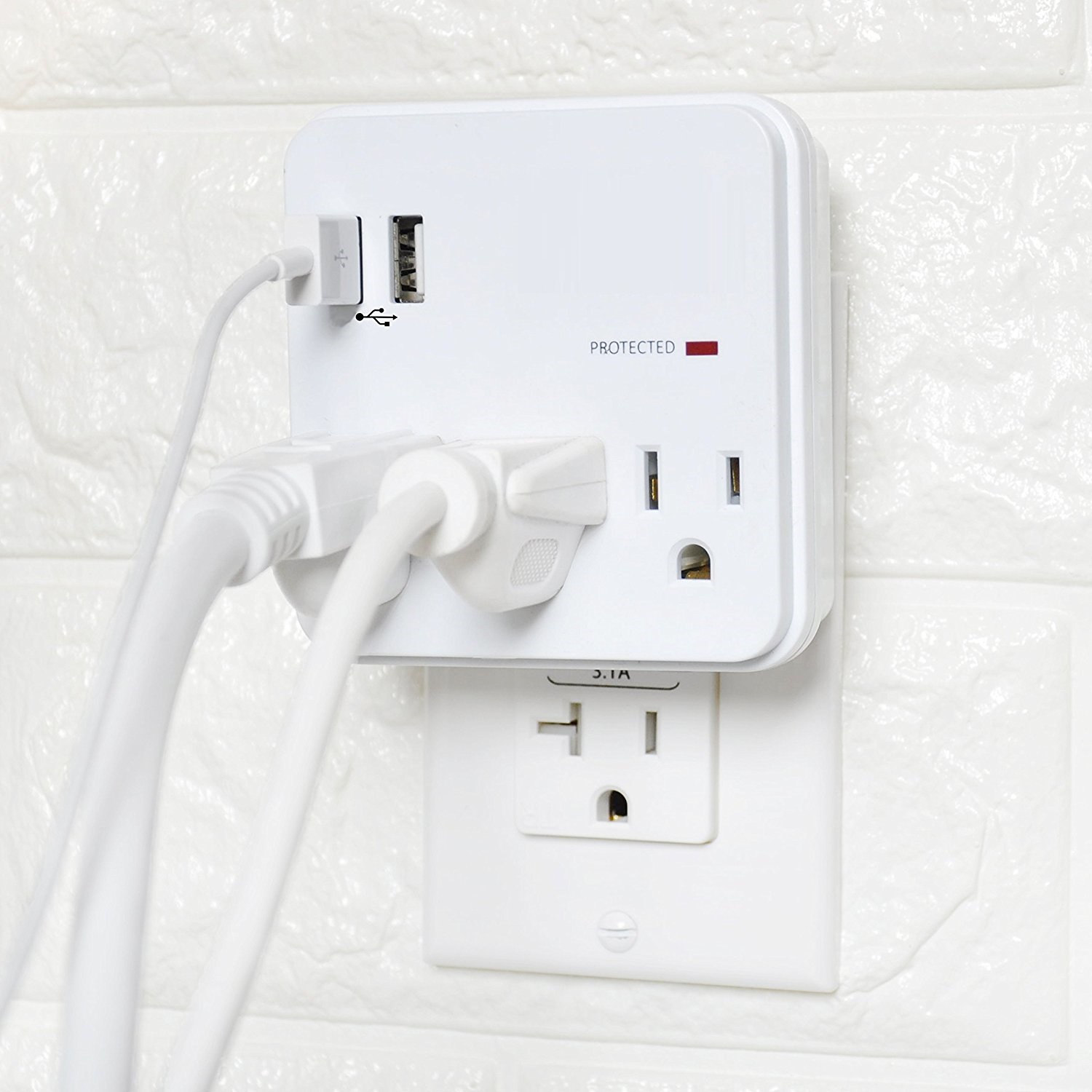 Multi Outlet Wall Adapter Surge Protector with 3 Outlets & 2 USB Ports ...