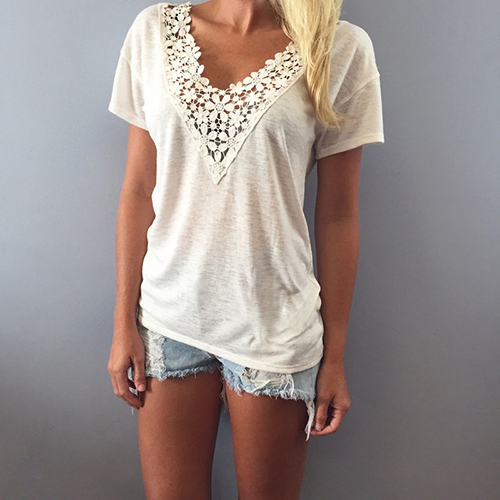 Lace Casual Summer T-Shirt - BelleChic