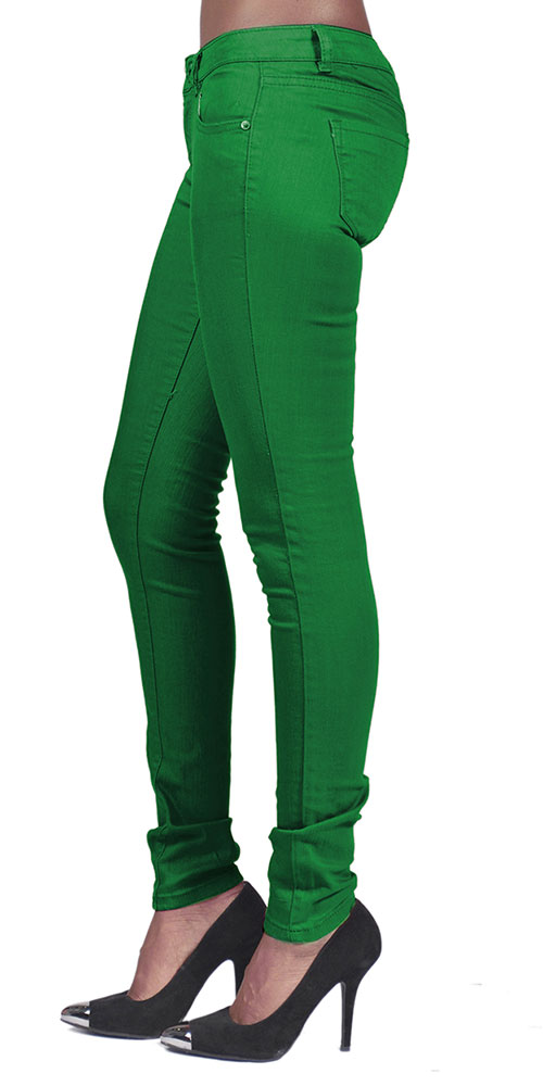 Womens High Fashion 4 Pocket Solid Color Skinny Kelly Green Jeans - Tanga
