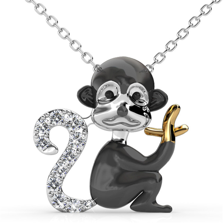 Monkey Pendant Necklace 18k Gold Plated Made with Swarovski Elements ...