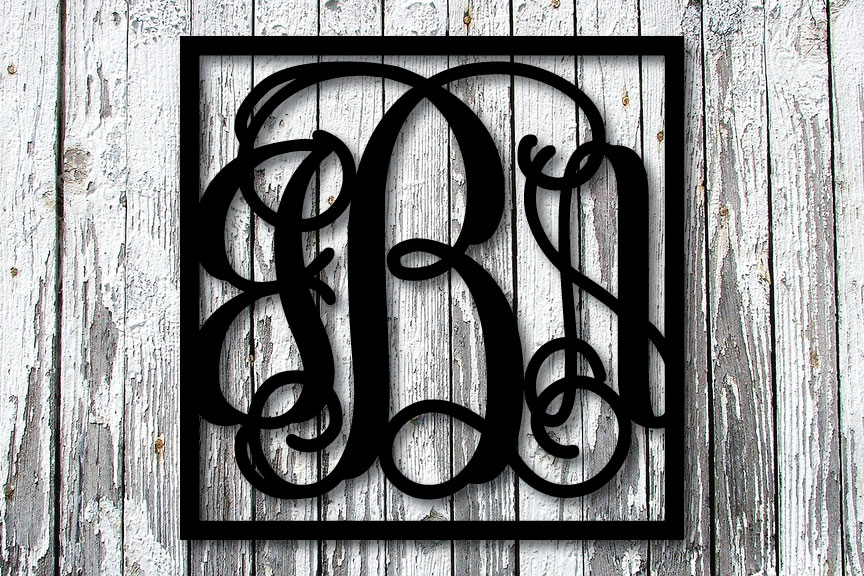 Square Vine Monogram Initials Metal Sign - BelleChic