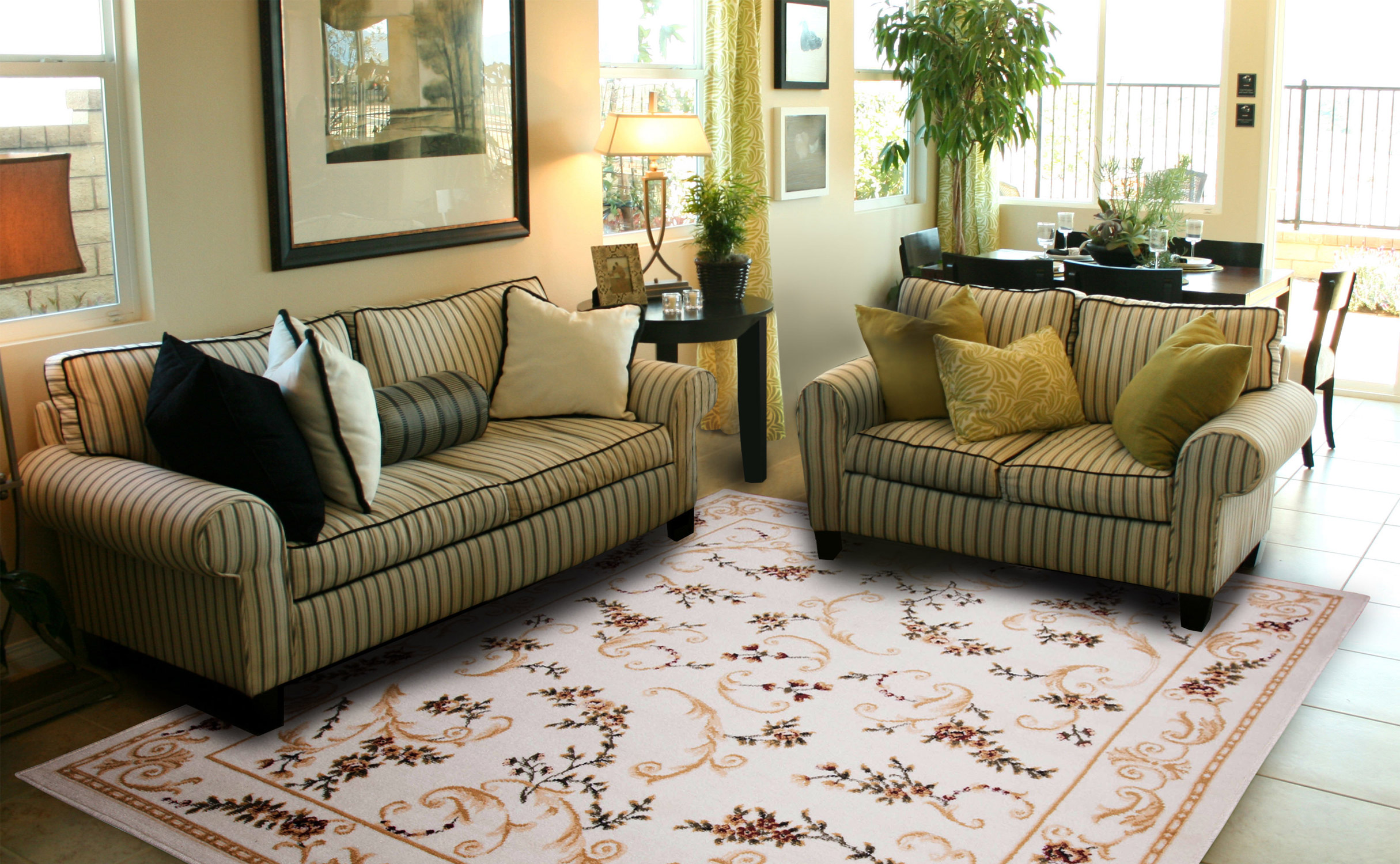 Traditional European Ivory All-Over Bordered Floral Tea Rose Area Rug ...