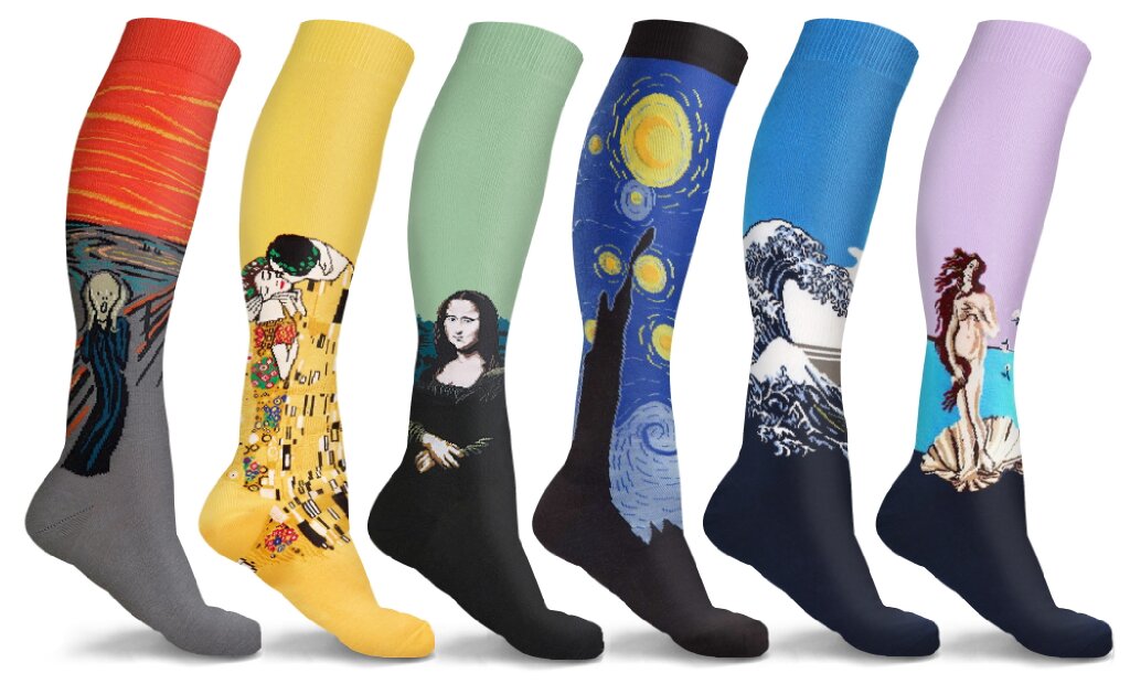 3 Pairs of DCF Famous Art Paintings Unisex Compression Socks - Tanga