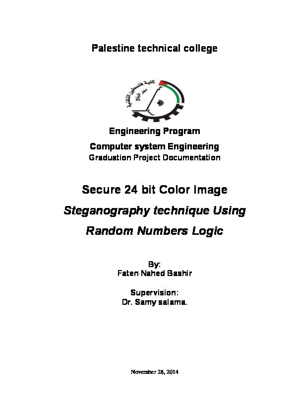 Secure 24 bit Color Image Steganography technique Using Random Numbers من تصميم Faten Basheer ...