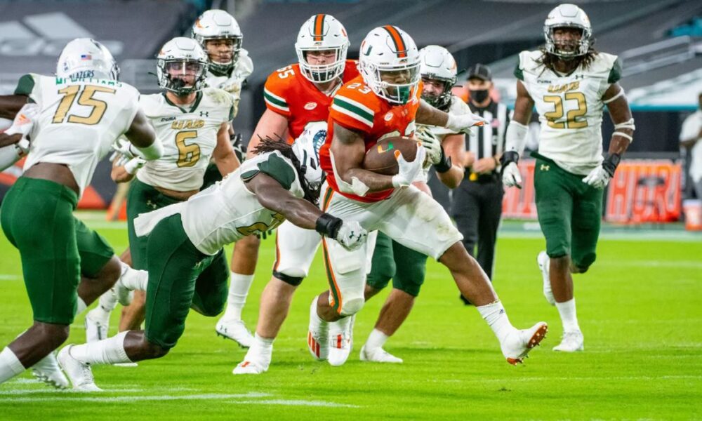 RB Cam’Ron Harris assure la victoire 31-14 de Miami face UAB – The Blue ...