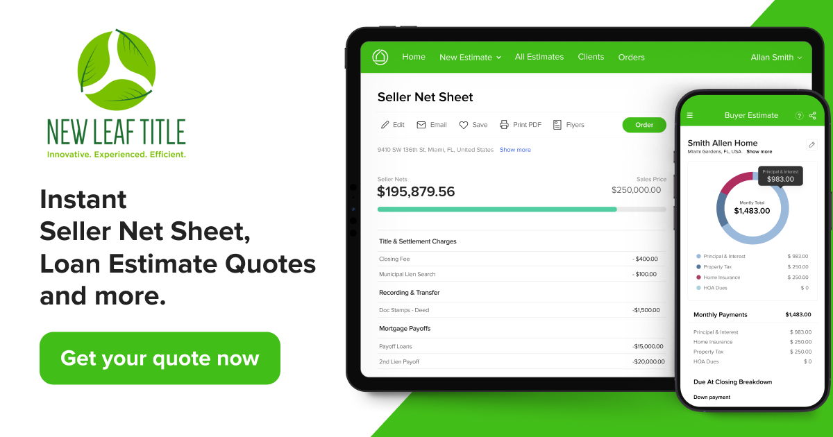 New Leaf Title - Title Quote, Seller Net Sheet, Loan Estimate, Closing ...