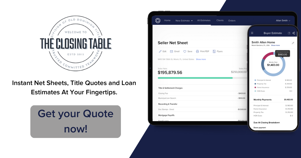 The Closing Table - Title Quote, Seller Net Sheet, Loan Estimate ...