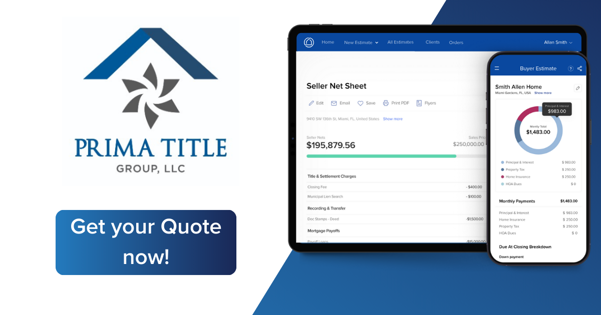 Prima Title Group, LLC - Title Quote, Seller Net Sheet, Loan Estimate ...