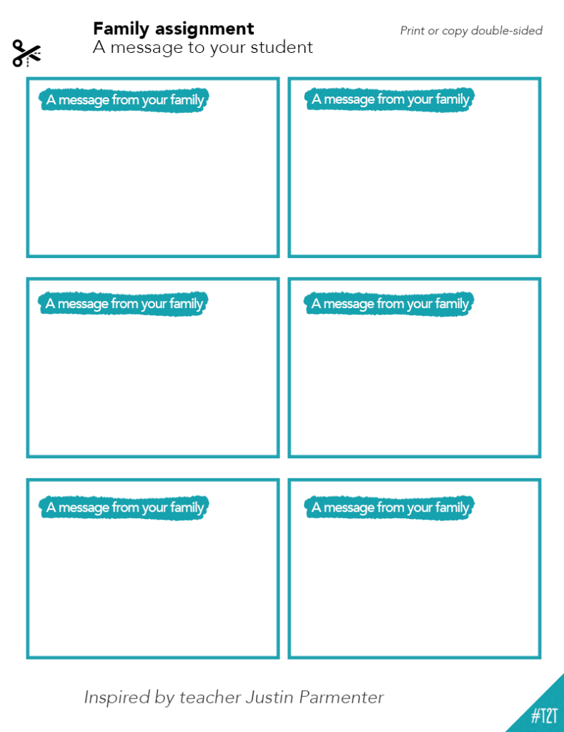 Printable cards for family assignment | Teacher2Teacher